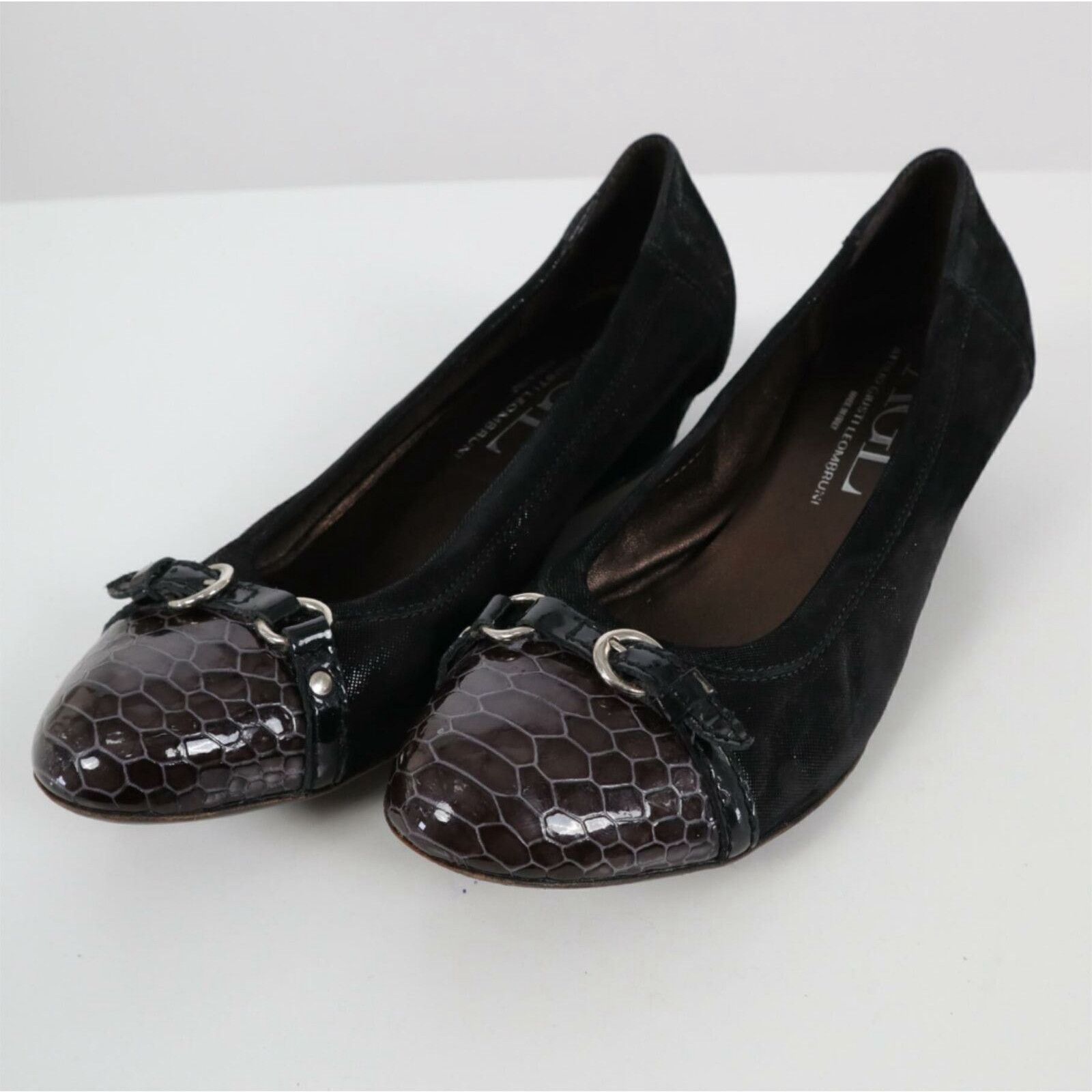 AGL AGL Wedge Heels Pump 10.5 41 Suede Snakeskin Patent Leather Cap Toe ...