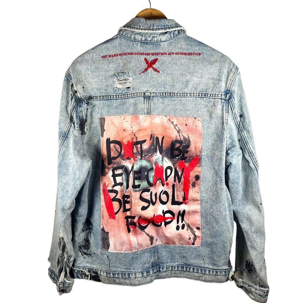 Streetwear Gothic Acid Washed Distressed Denim Jacket Men’s L ...