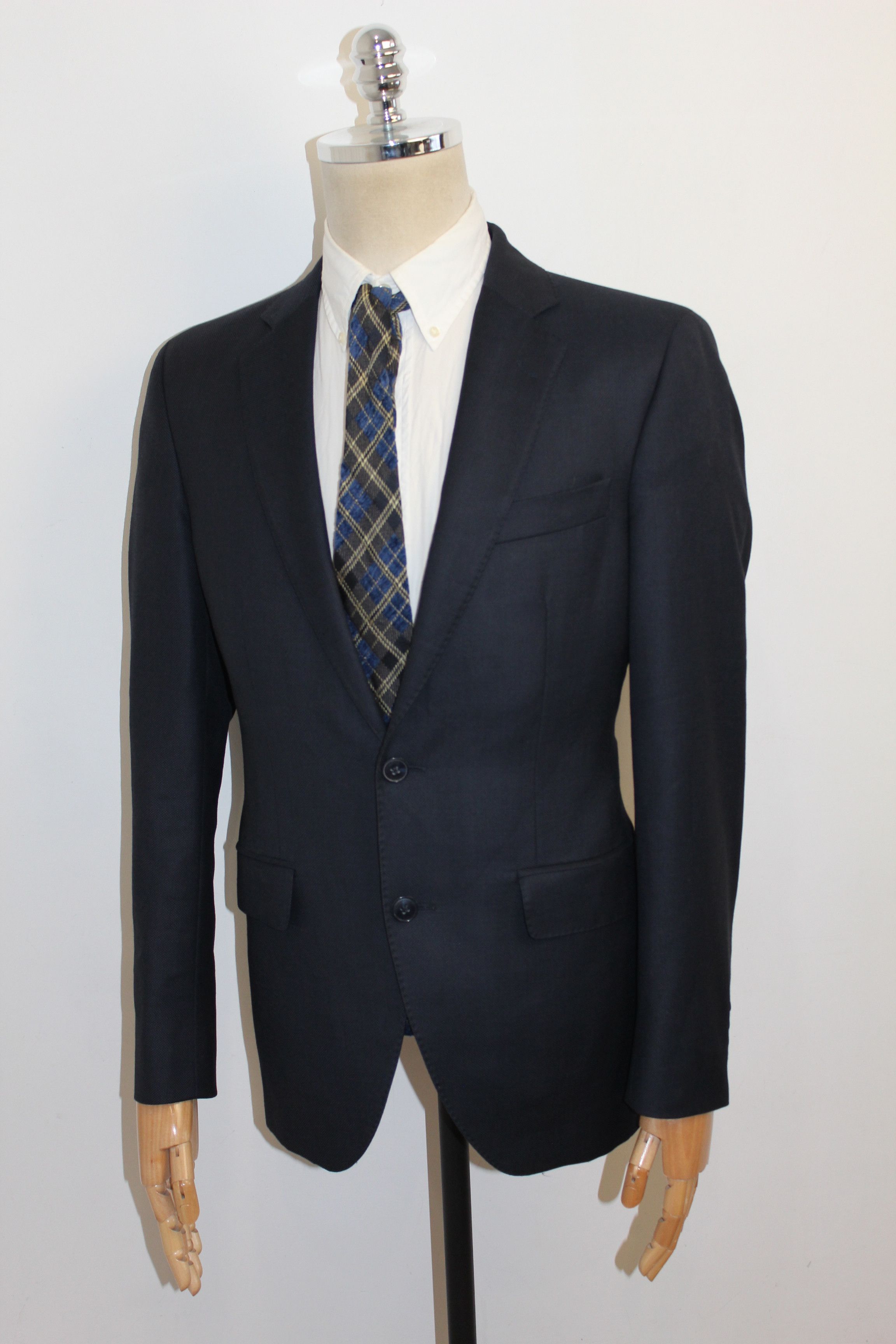 Designer × Hackett Mens Hackett Birdsaye Blue Wool Blazer Jacket Size ...