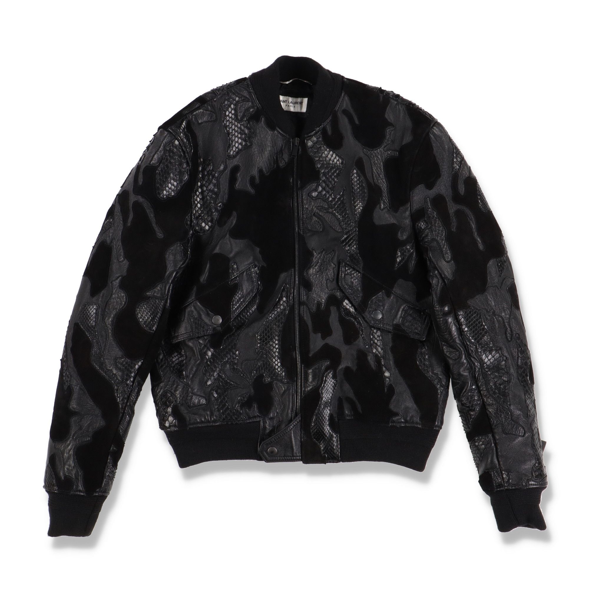Saint Laurent Paris 1 of 1 Patchwork Python and Leather Bomber Jacket ...