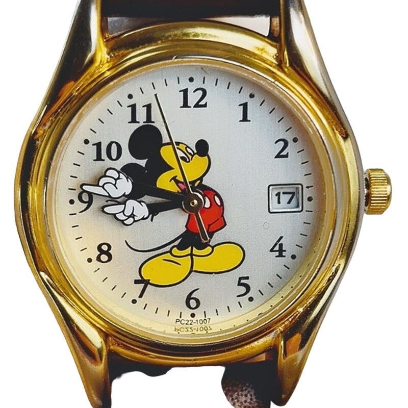Disney Disney Mickey Mouse Gold Toned Watch Ladies Brown Leather | Grailed