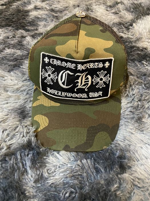 Chrome Hearts Chrome Hearts Trucker Hat Camo CH Hollywood USA SnapBack Cap | Grailed