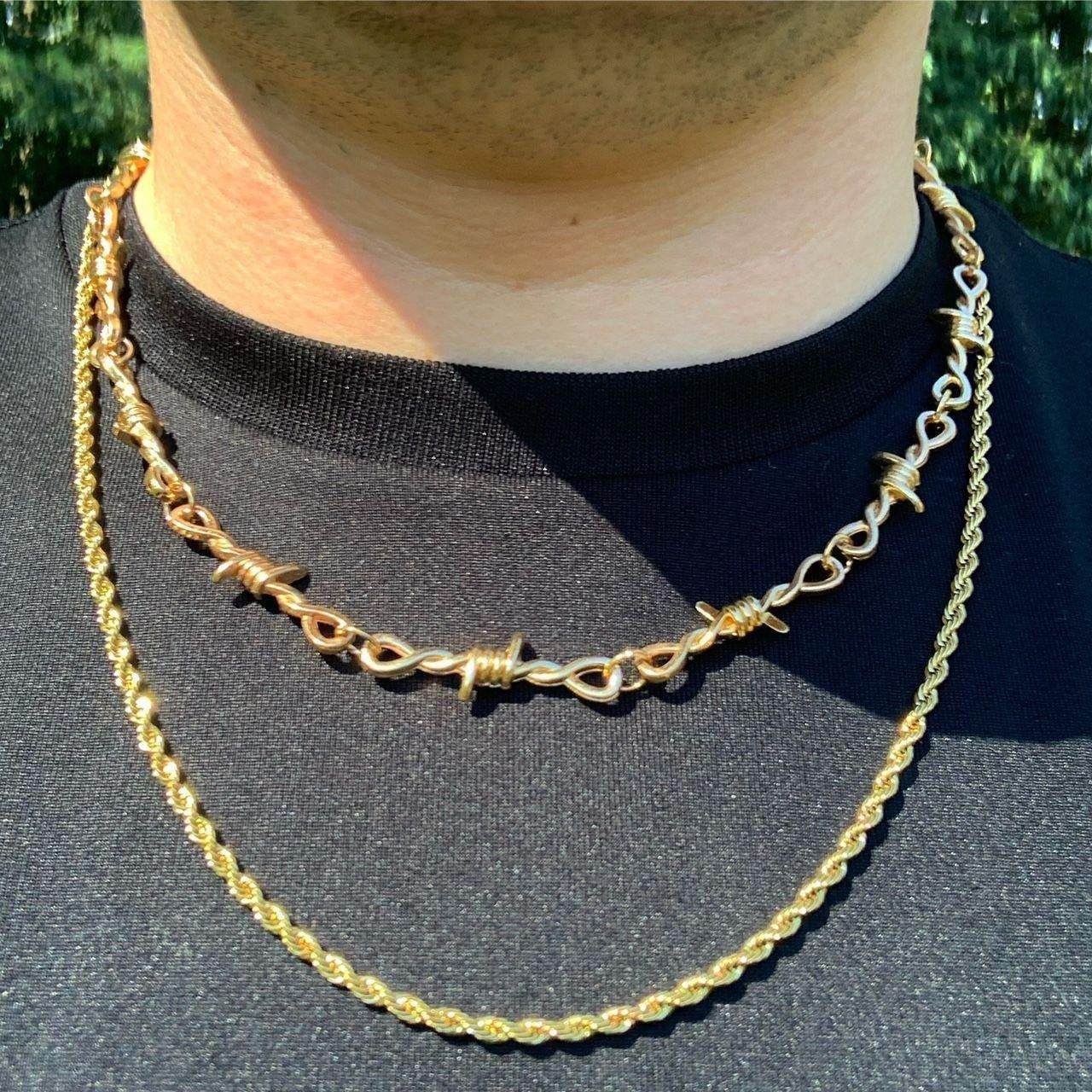 Cuban Link Chain Rope Chain + Barbed Wire Chain Set | Gold | Grailed