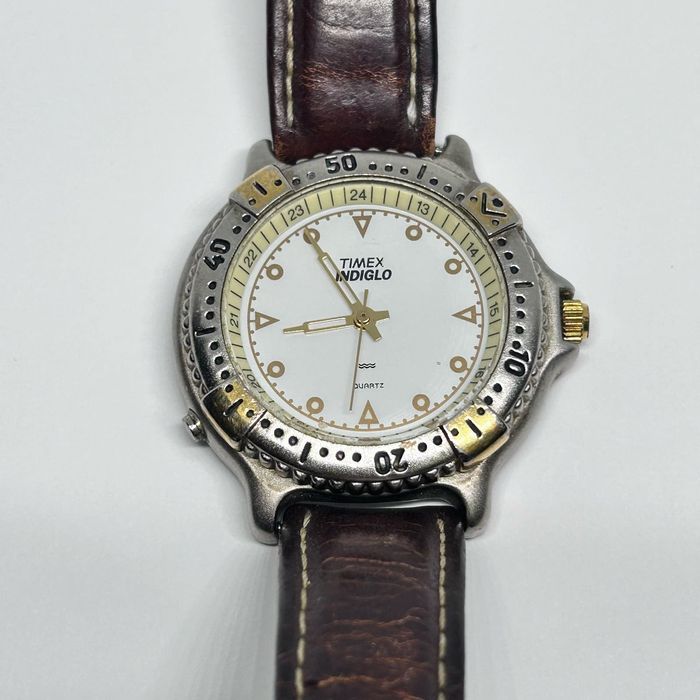 Timex Timex Indiglo Stainless Steel Watch with Dark Brown Band | Grailed