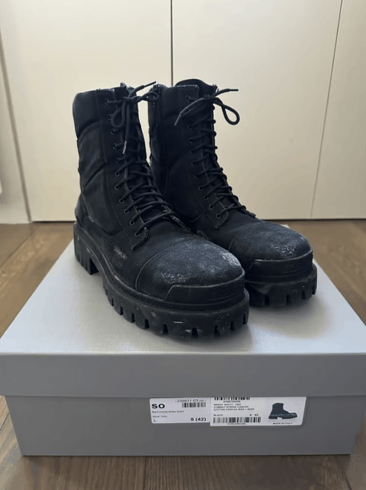 Balenciaga Balenciaga Black Strike Canvas Distressed Combat Boot | Grailed