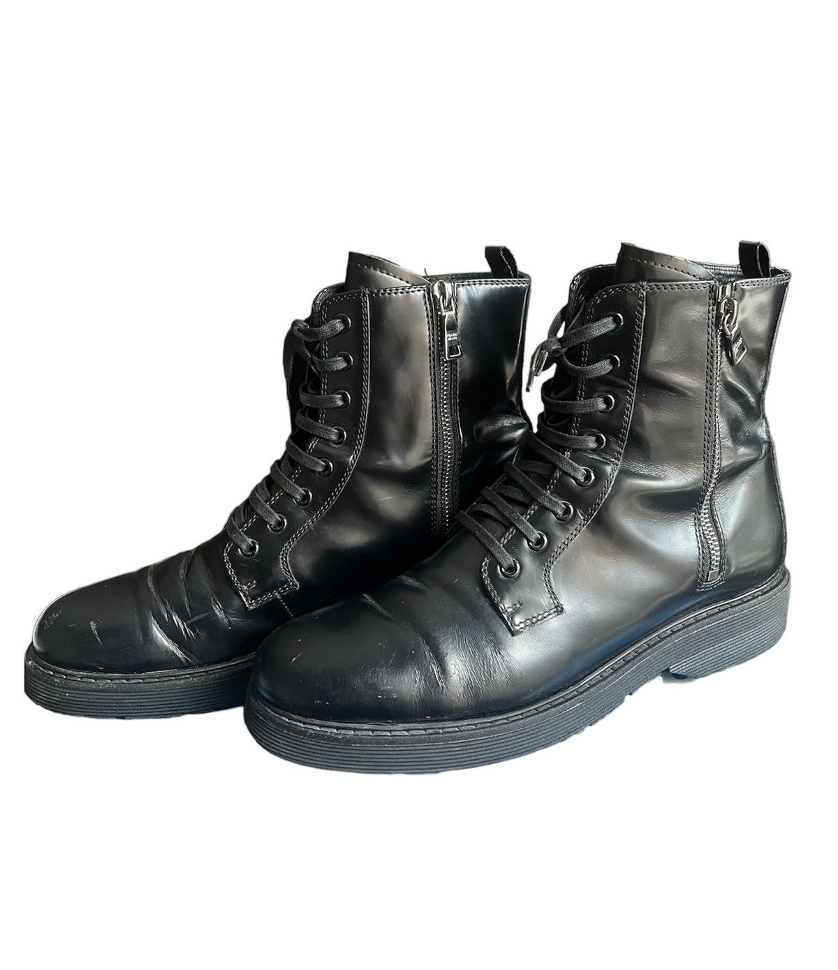 Prada Double Zip Leather Ranger Boots | Grailed