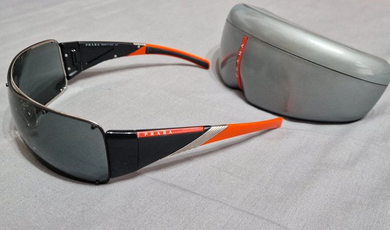 Prada × Vintage PRADA Sunglasses Wrap Shield Mask Sport Symbole Red Tab ...