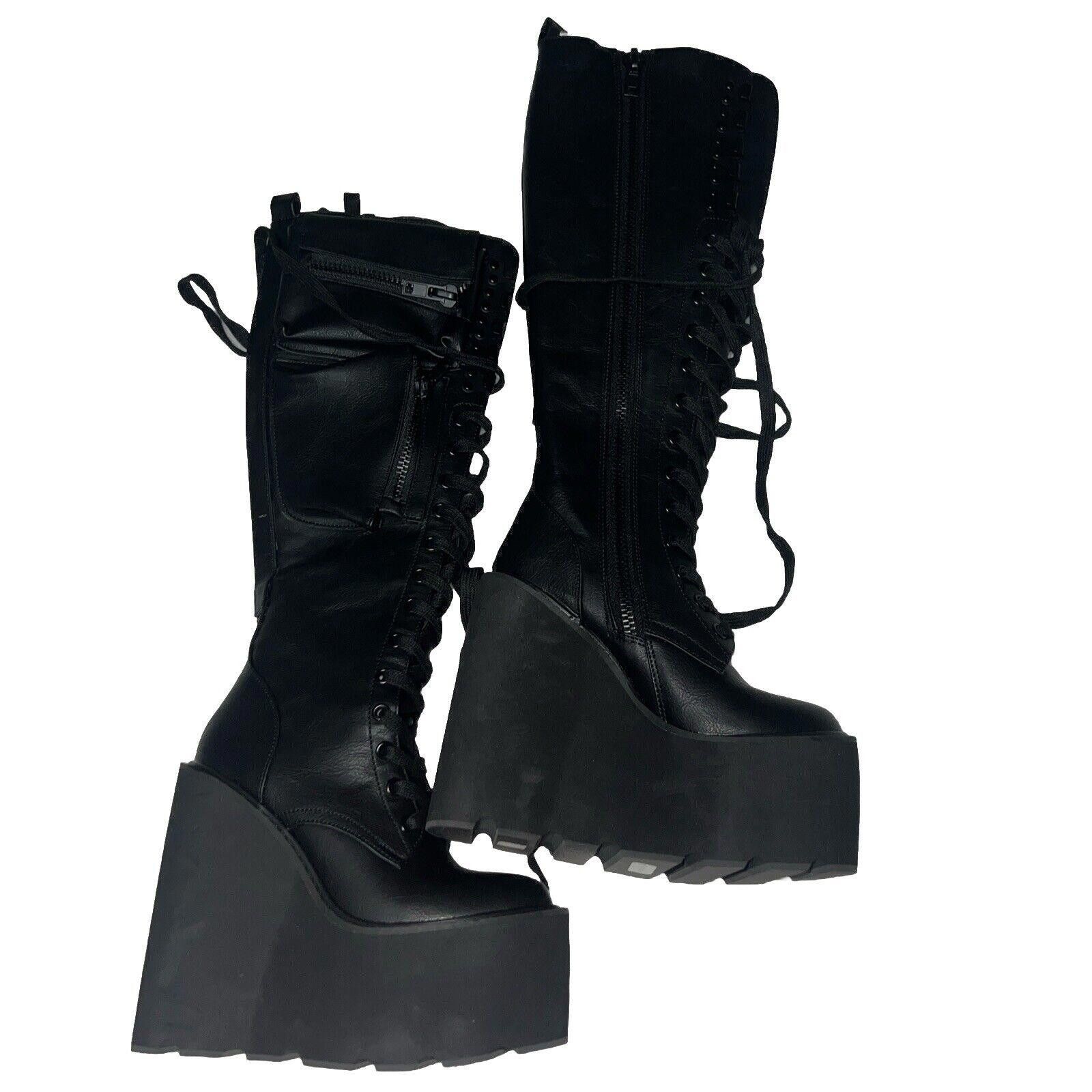 Designer Black Obsidian Dolls Kill Knee-High Boots Shoes Platform | Grailed