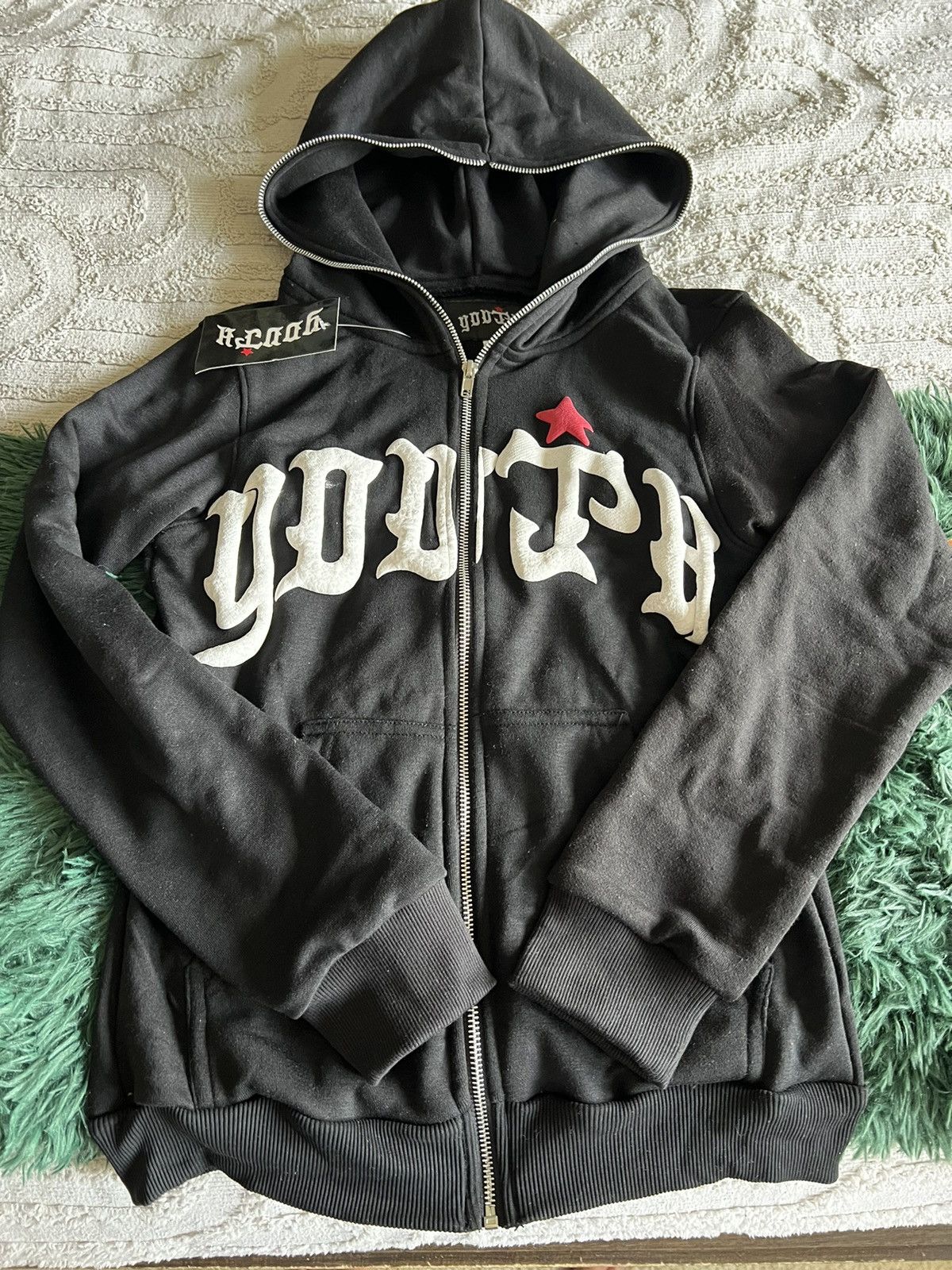 Streetwear Y2K Youthful Puff Print Full Zip Hoodie with Big Back Design ...