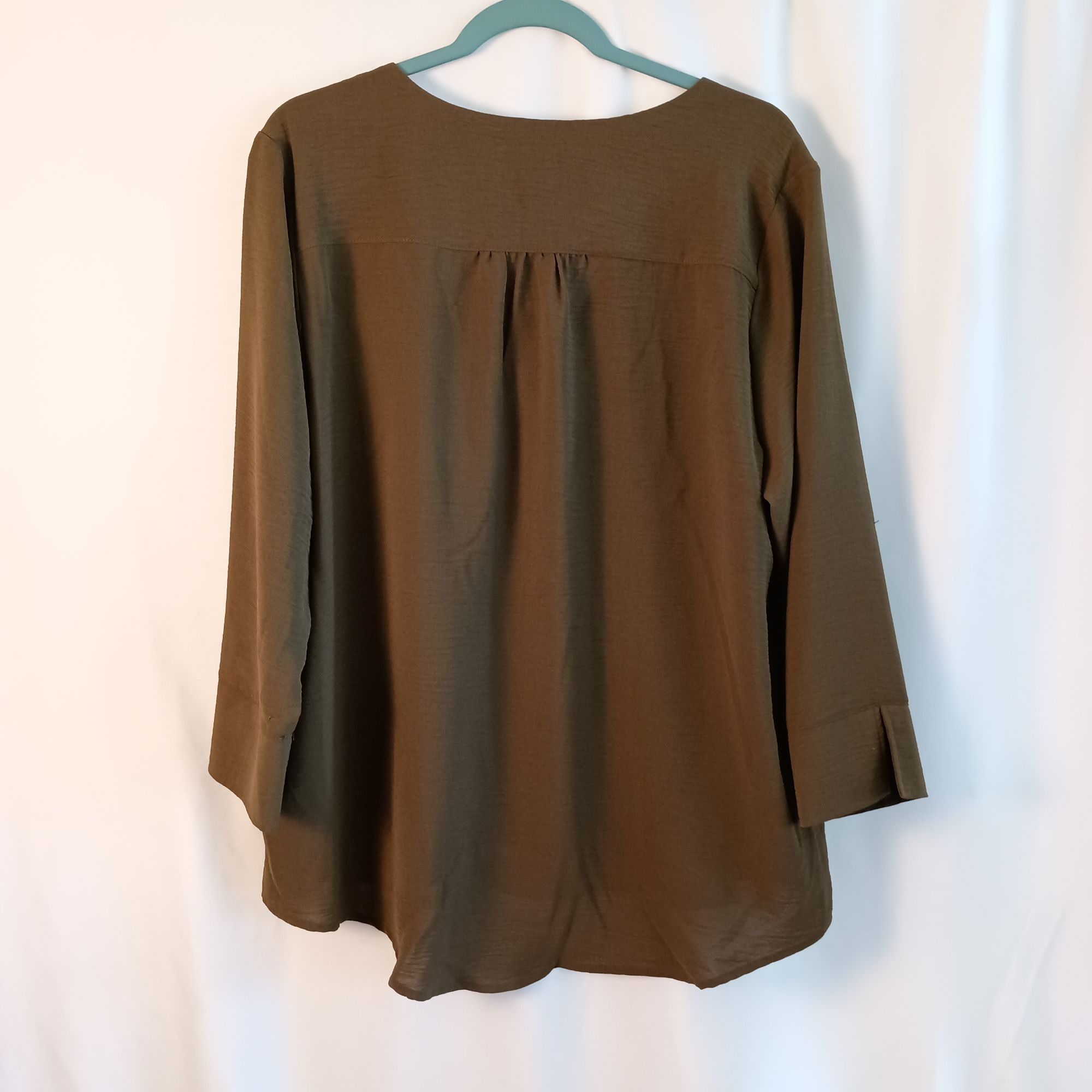 Designer Zac & Rachel NWT Olive Green Flowy Tunic Blouse Long Sleeve ...