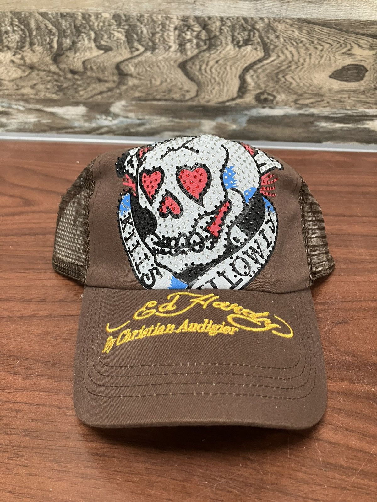 Ed Hardy Ed Hardy Brown Bedazzled Trucker Hat | Grailed