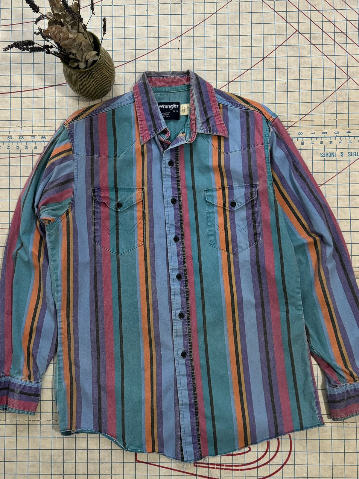 Vintage × Wrangler Vintage Wrangler Brushpopper Striped Button Up ...