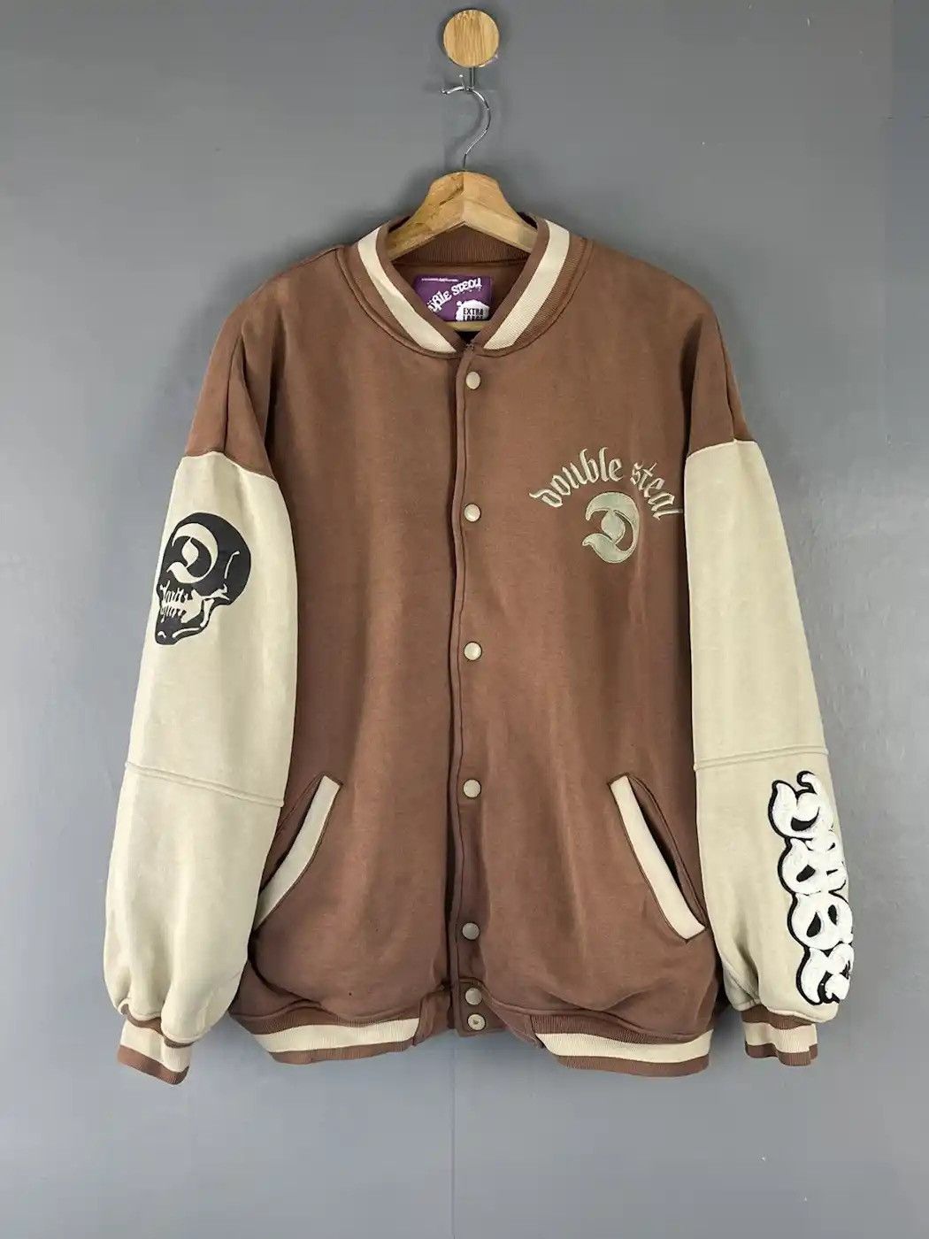 Vintage Vtg DOUBLE STEAL Skulls Maximum Application Varsity Jacket ...