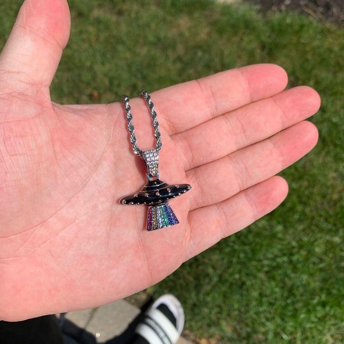 Cuban Link Chain Silver UFO Pendant | Rope Chain Cuban Chain Figaro ...