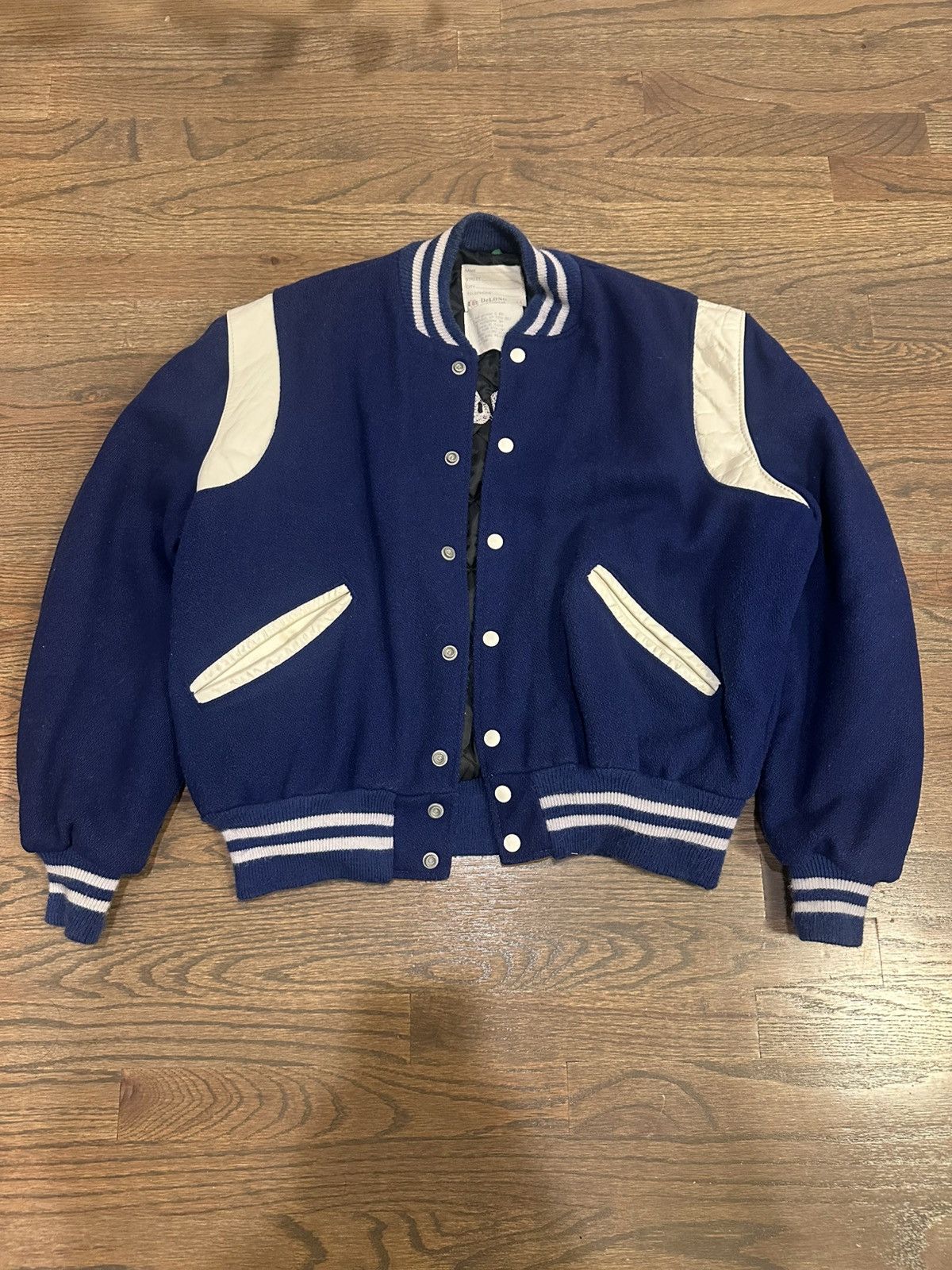 Delong Vintage 1984 Sharpsville Wool / Leather Blue Varsity Jacket ...