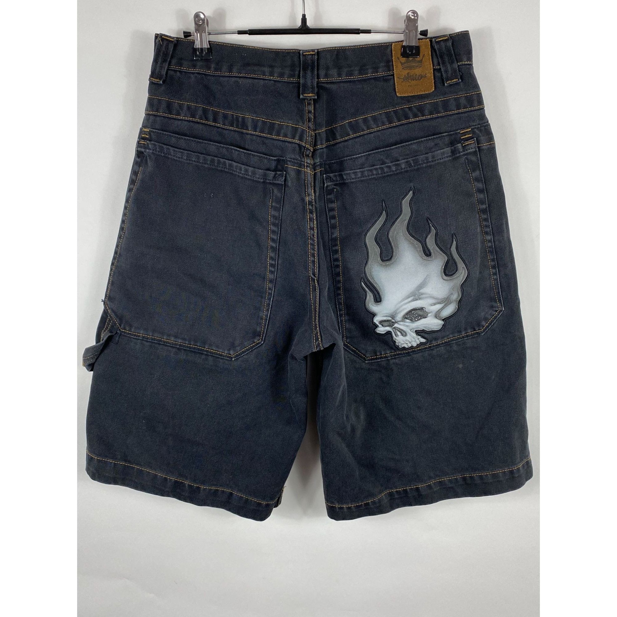 Jnco VNTG JNCO Jeans Dark Wash Denim Short Skull Flame Embroidery | Grailed