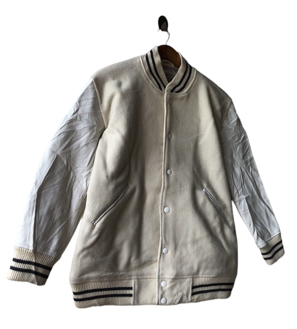 Leather Jacket × Varsity Jacket Vintage Adam rope Quilted white jackets ...