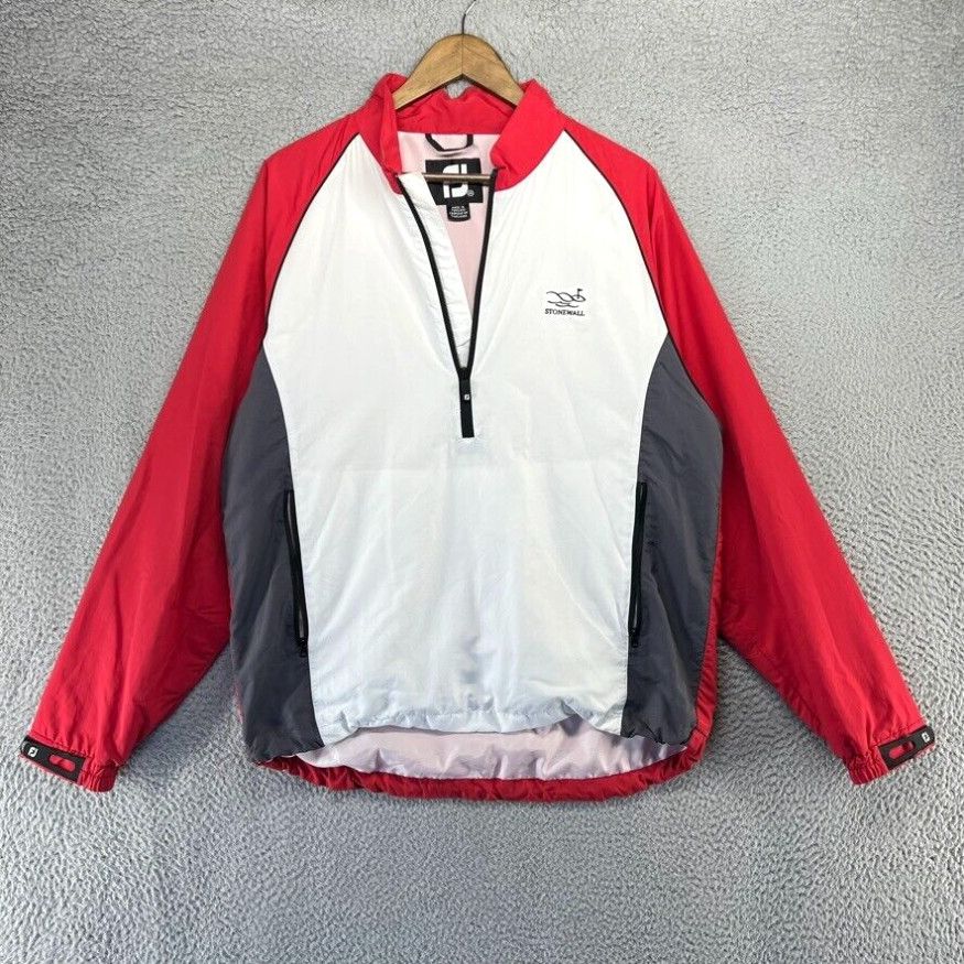 Footjoy Footjoy Windbreaker Jacket Men's Medium White Red 1/2 Half Zip ...