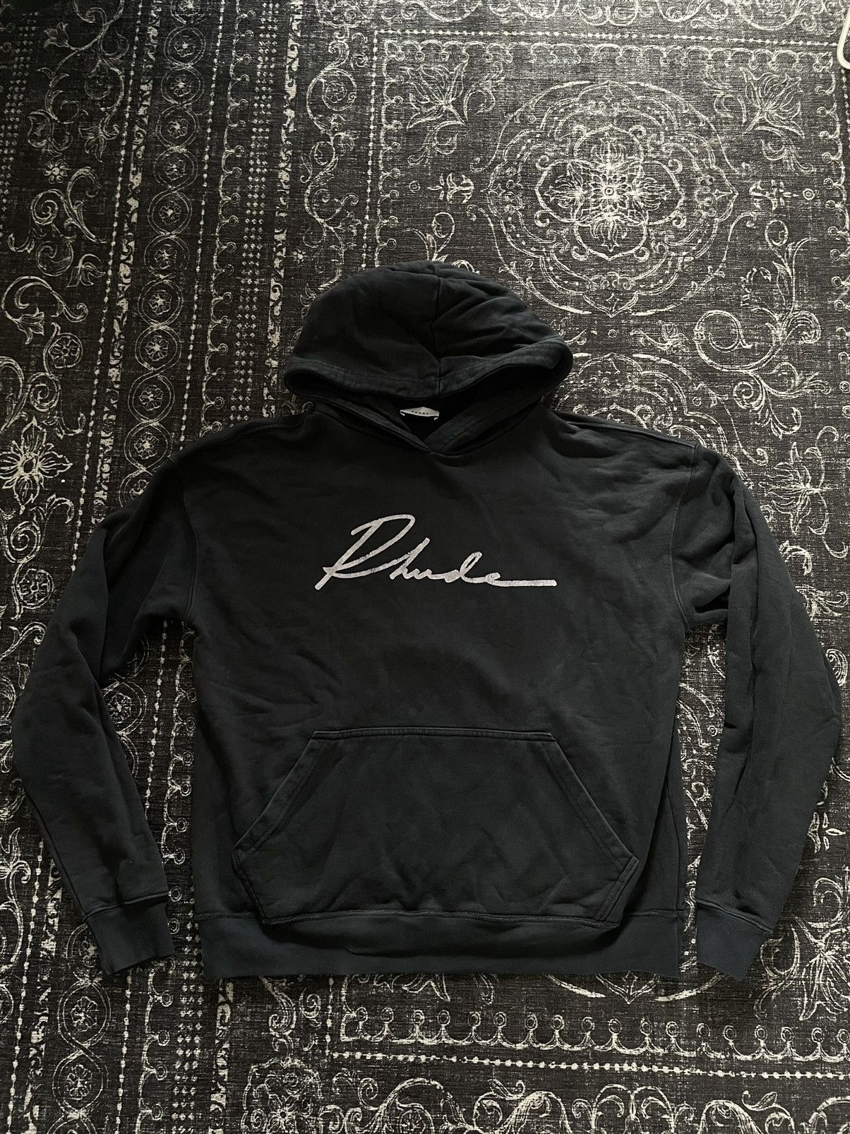 Rhude Rhude x SSENSE Exclusive Black Logo Cursive Hoodie | Grailed