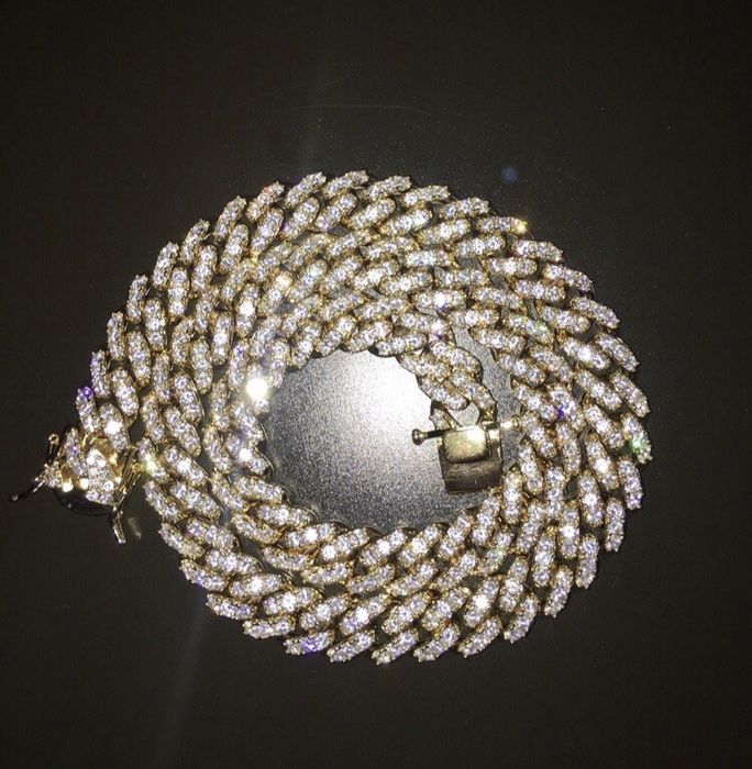 Gold Chain Icy Diamond Miami Cuban Link and Matching Bracelet Set | Grailed