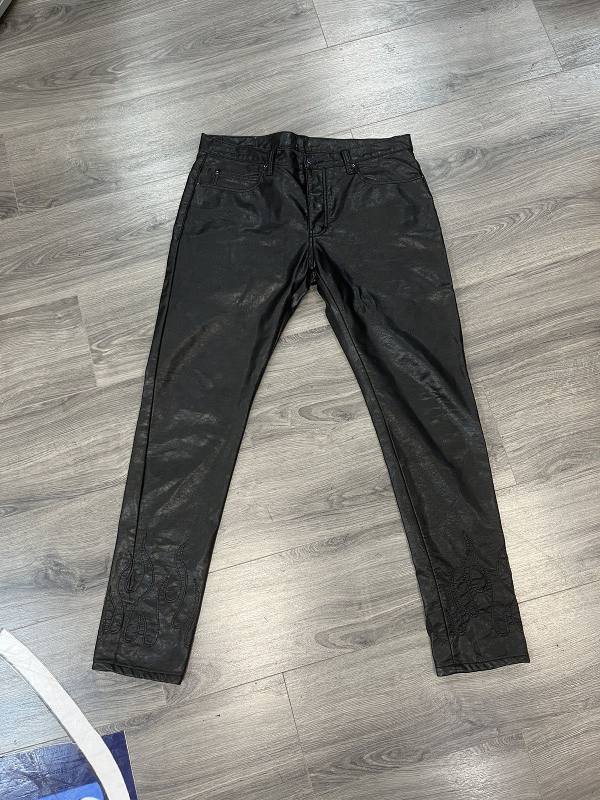 Mnml Mnml Black Leather Flame Pants Grailed