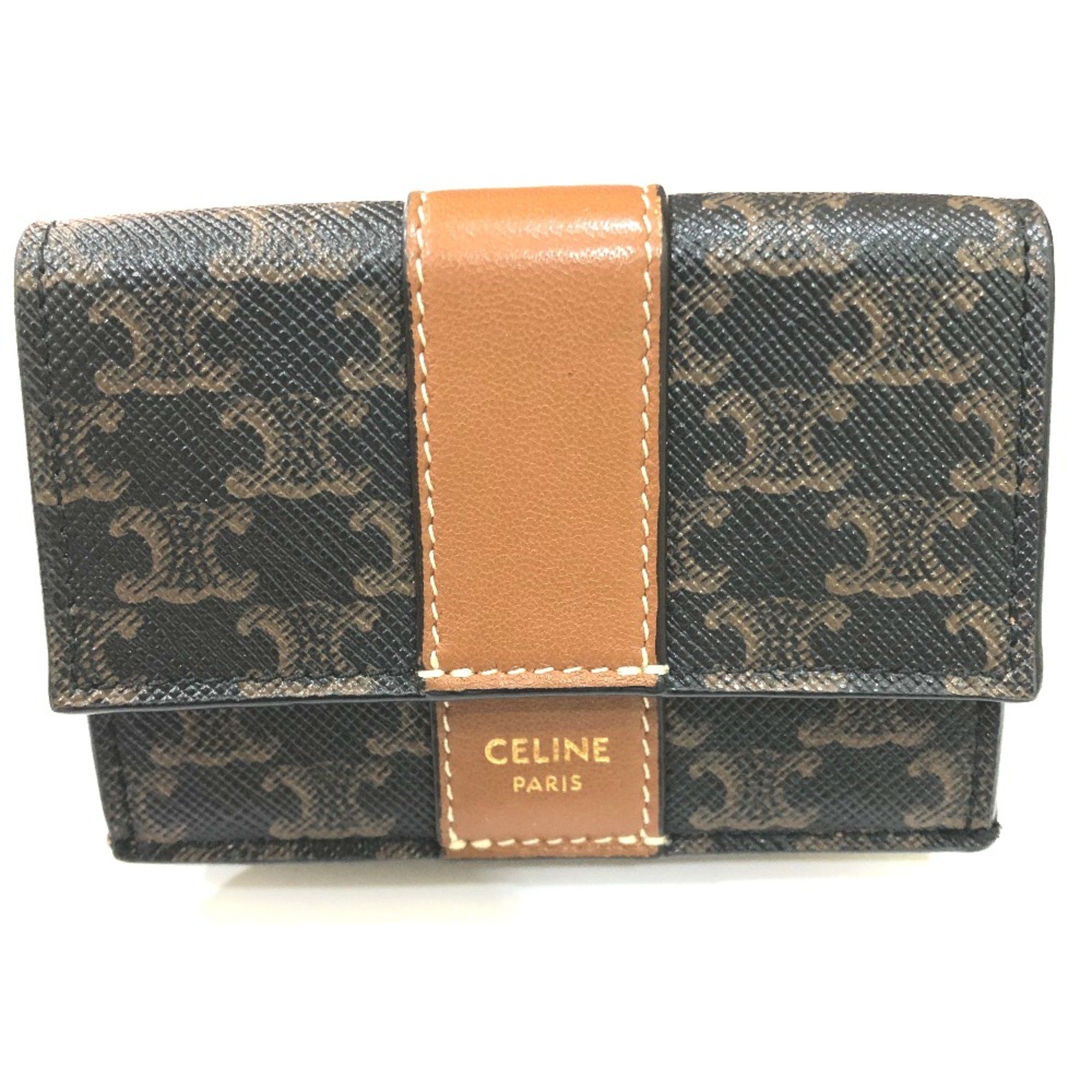 Celine CELINE Triomphe Compact wallet Trifold wallet Brown GoldHardware ...