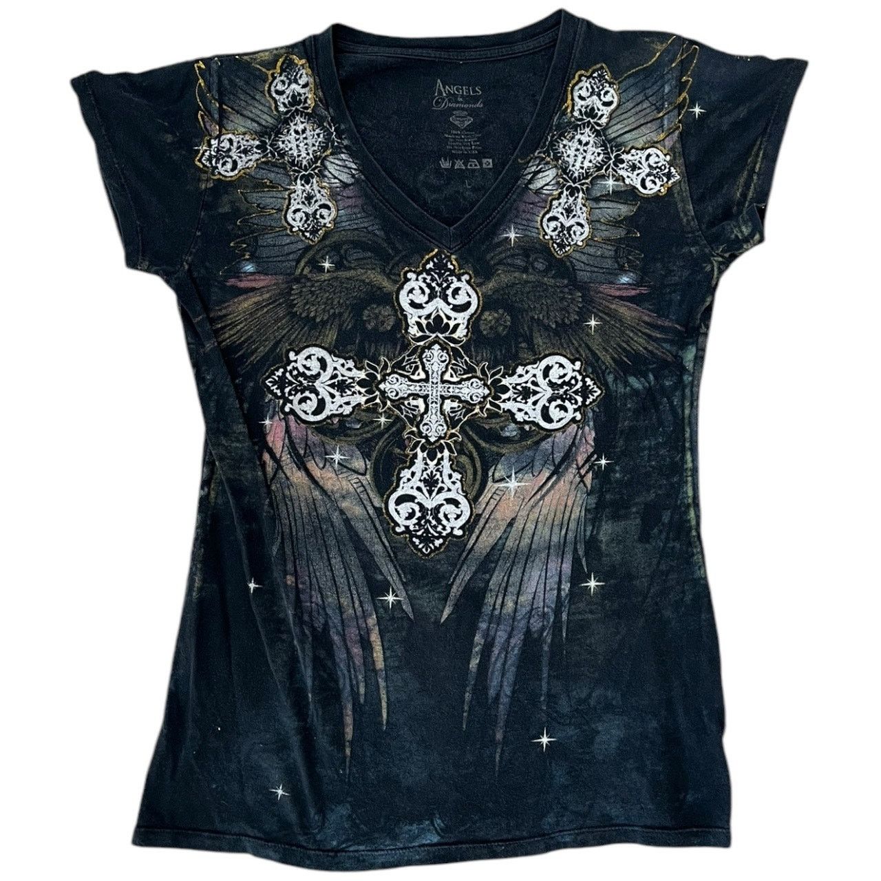 Affliction Angels and Diamonds Y2K Glitter Grunge Wings Top | Grailed