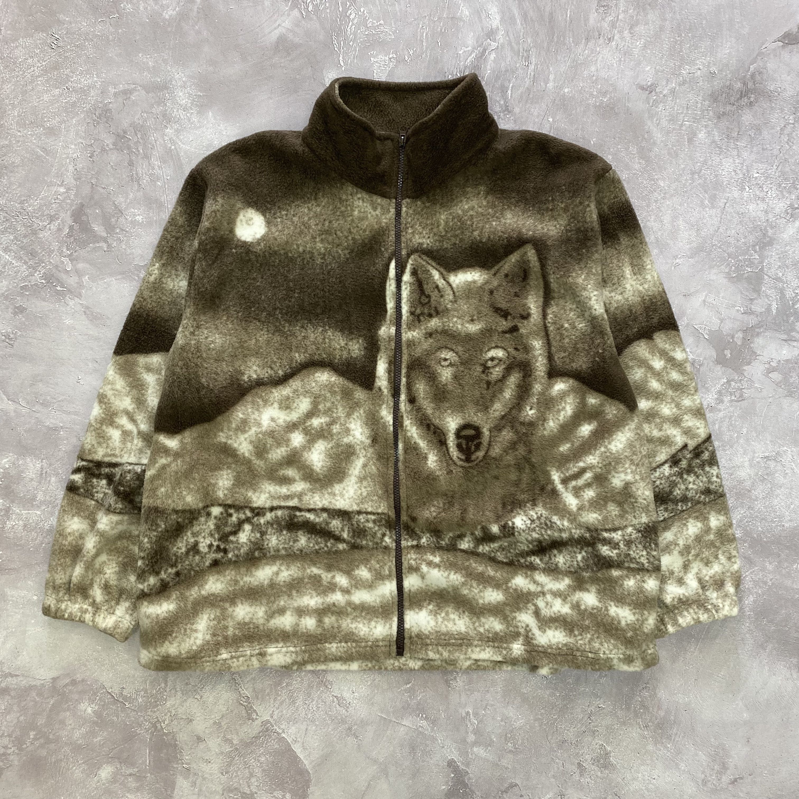 Retrofit × Streetwear × Vintage Rare Vintage Wolf Zip Fleece Brown ...