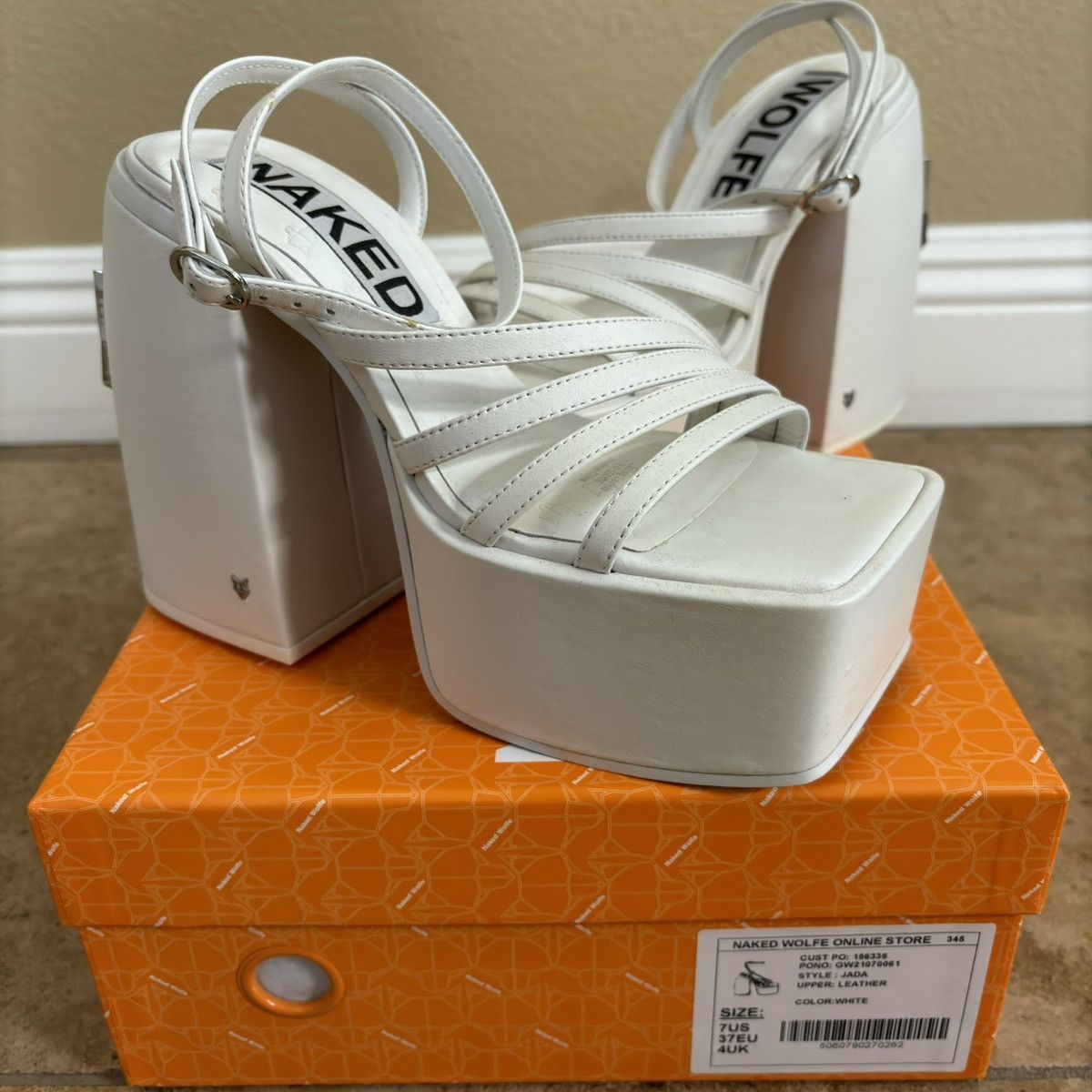 NAKED WOLFE Jada leather platform sandals silver strap block heel | Grailed