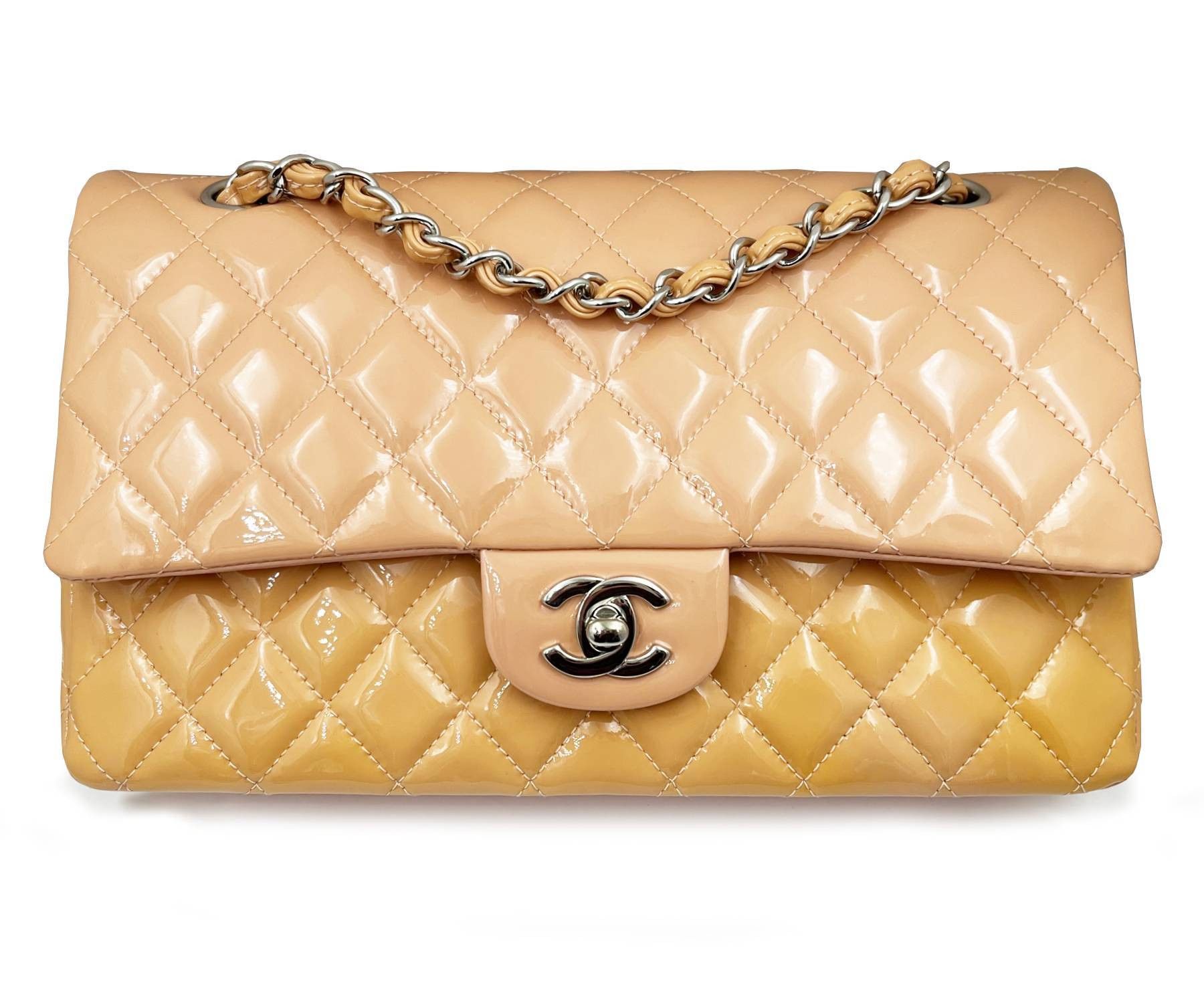 Chanel CHANEL Peach Pink Timeless Double Flap Patent Leather 10 ...