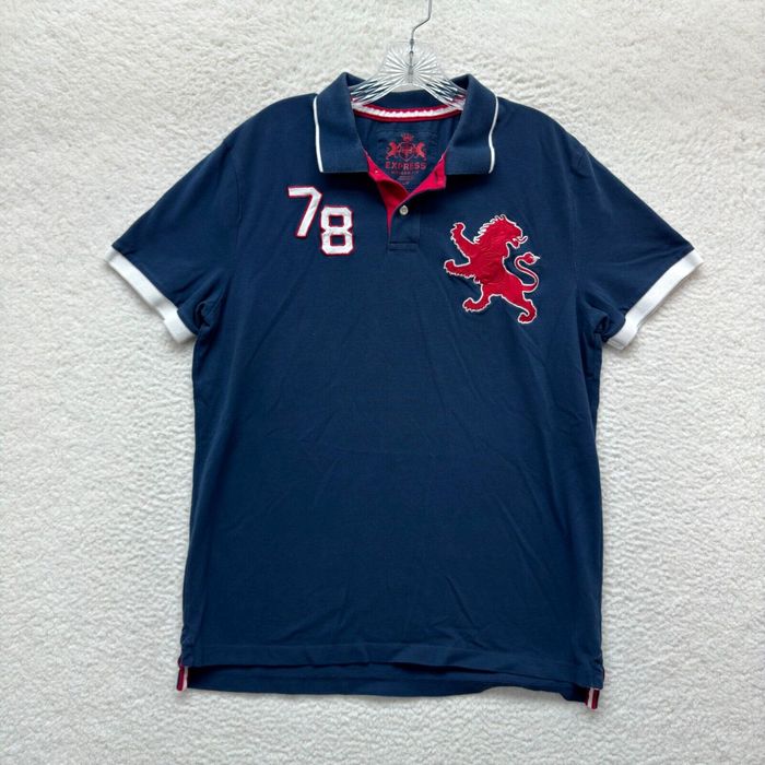 Express Express Polo Shirt L Large Mens Navy Blue Big Logo Lion Rugby ...