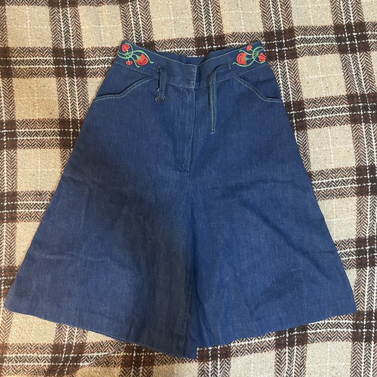 Vintage ‘Rose Embroidered’ Wide Leg Dark Wash Jorts | Grailed