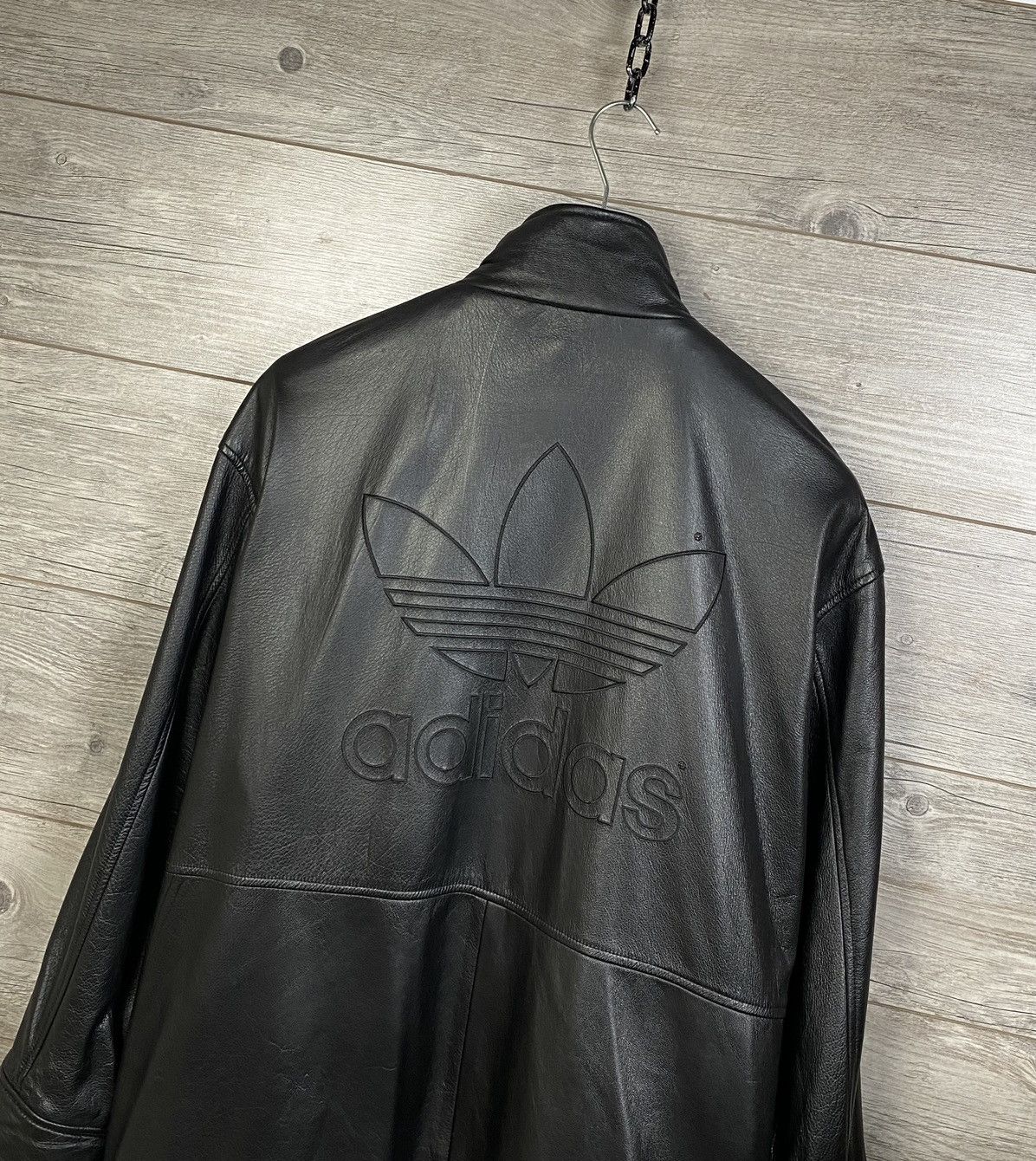 Adidas Adidas leather jacket big logo | Grailed