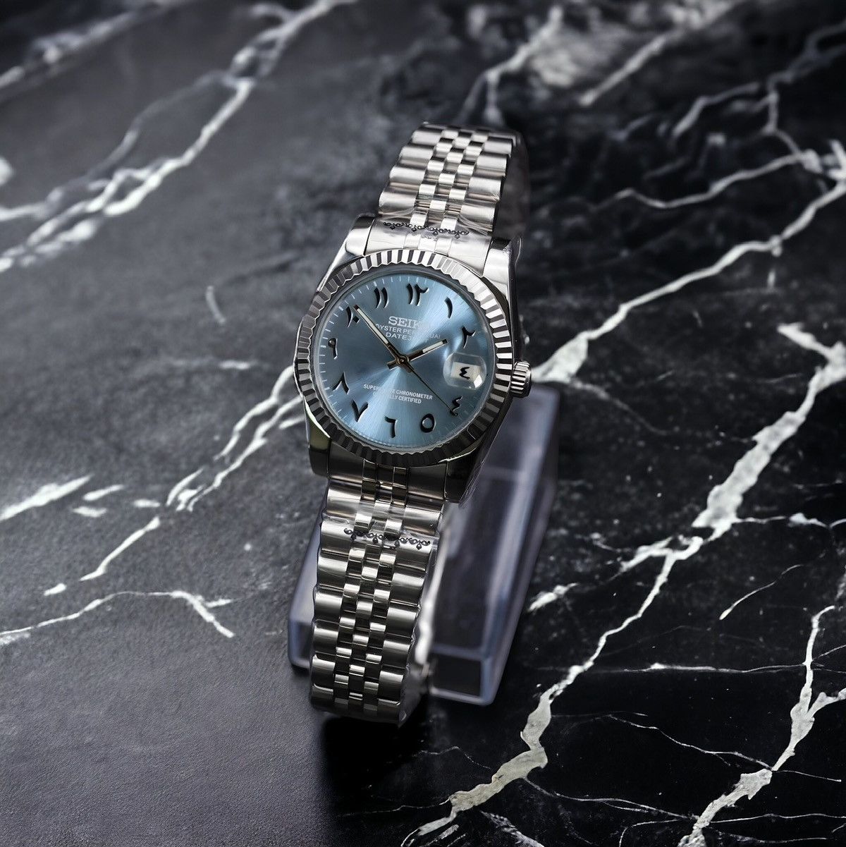 Japanese Brand × Seiko × Watch Seiko Mod Datejust Ice Blue Arabic Dial ...