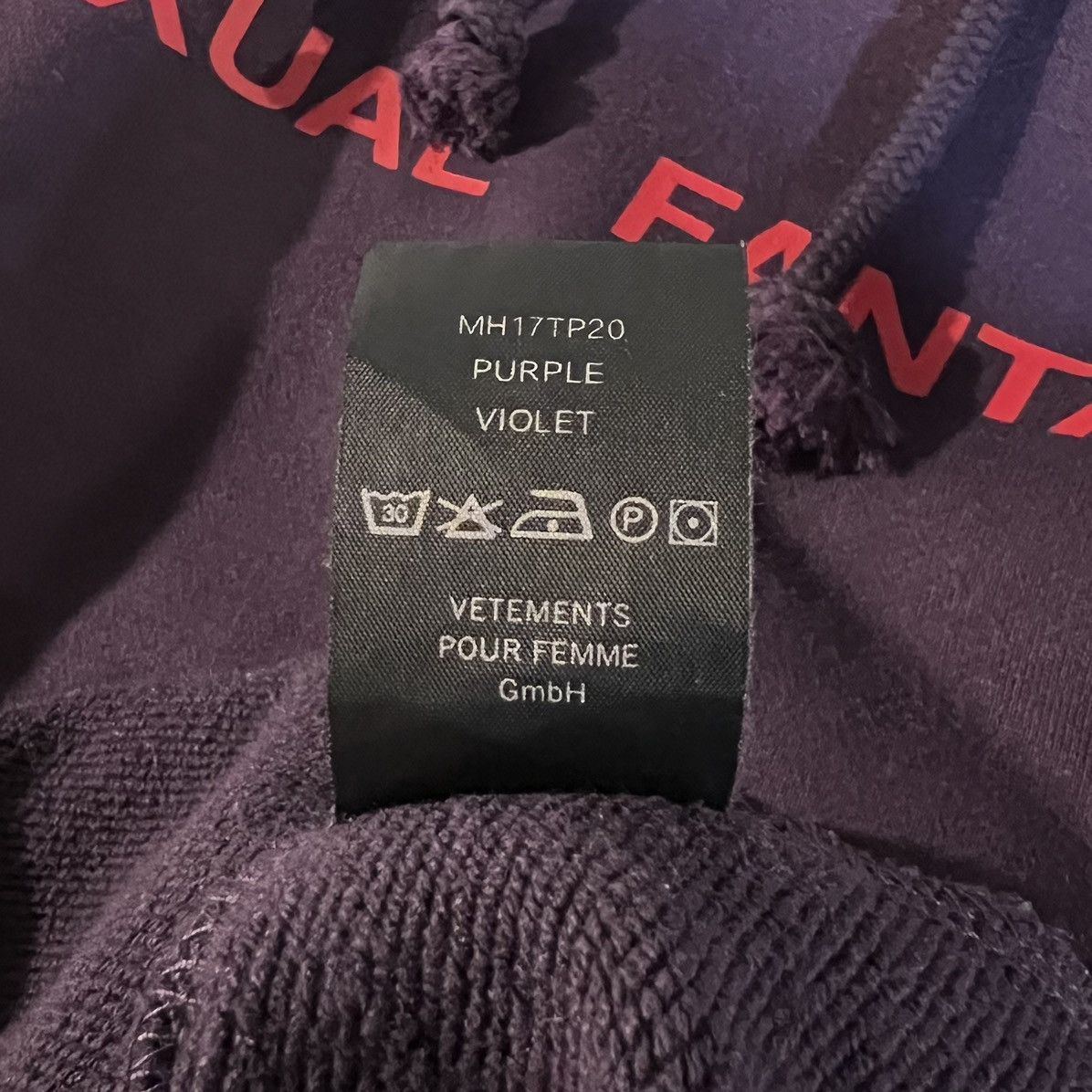Vetements AW 2017 VETEMENTS SEXUAL FANTASIES POUR HOMME PURPLE HOODIE ...
