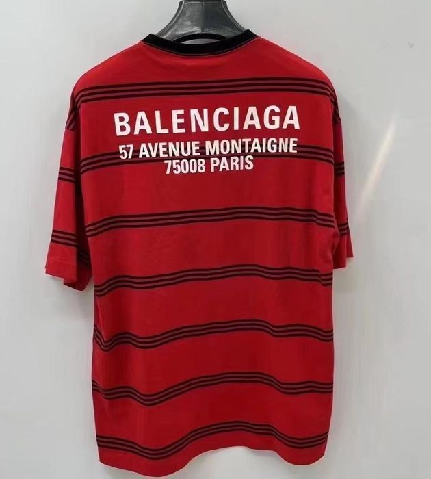 Balenciaga Balenciaga Red Striped Slogan Pattern New Logo Short Sleeve ...