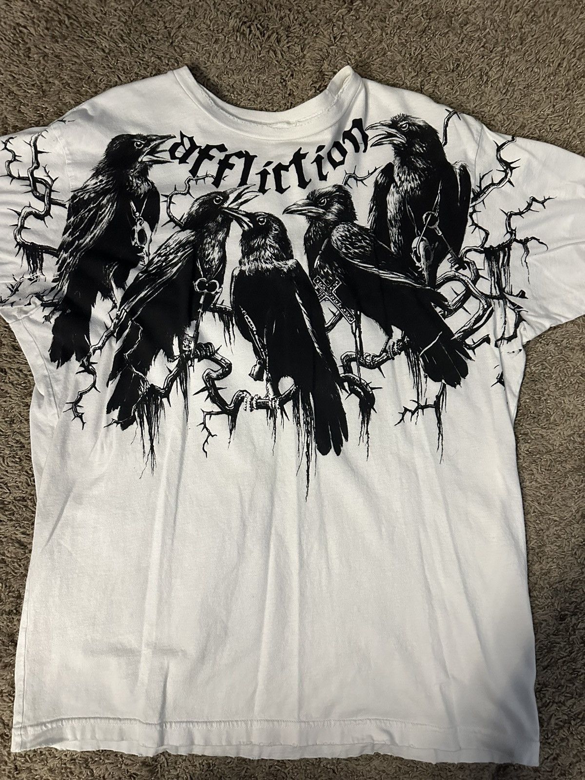 Affliction × Haunted Mound × Streetwear white crow shirt affliction ...