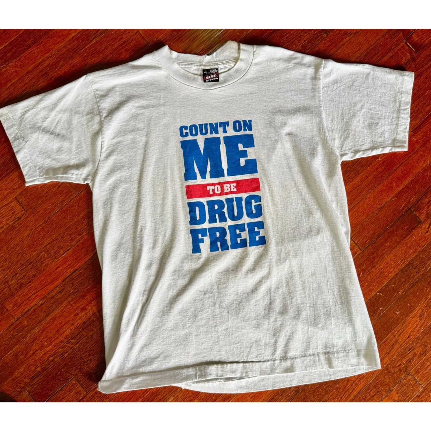 Hanes Vintage 90’s Men’s White Hanes Count on me to drug free tee | Grailed