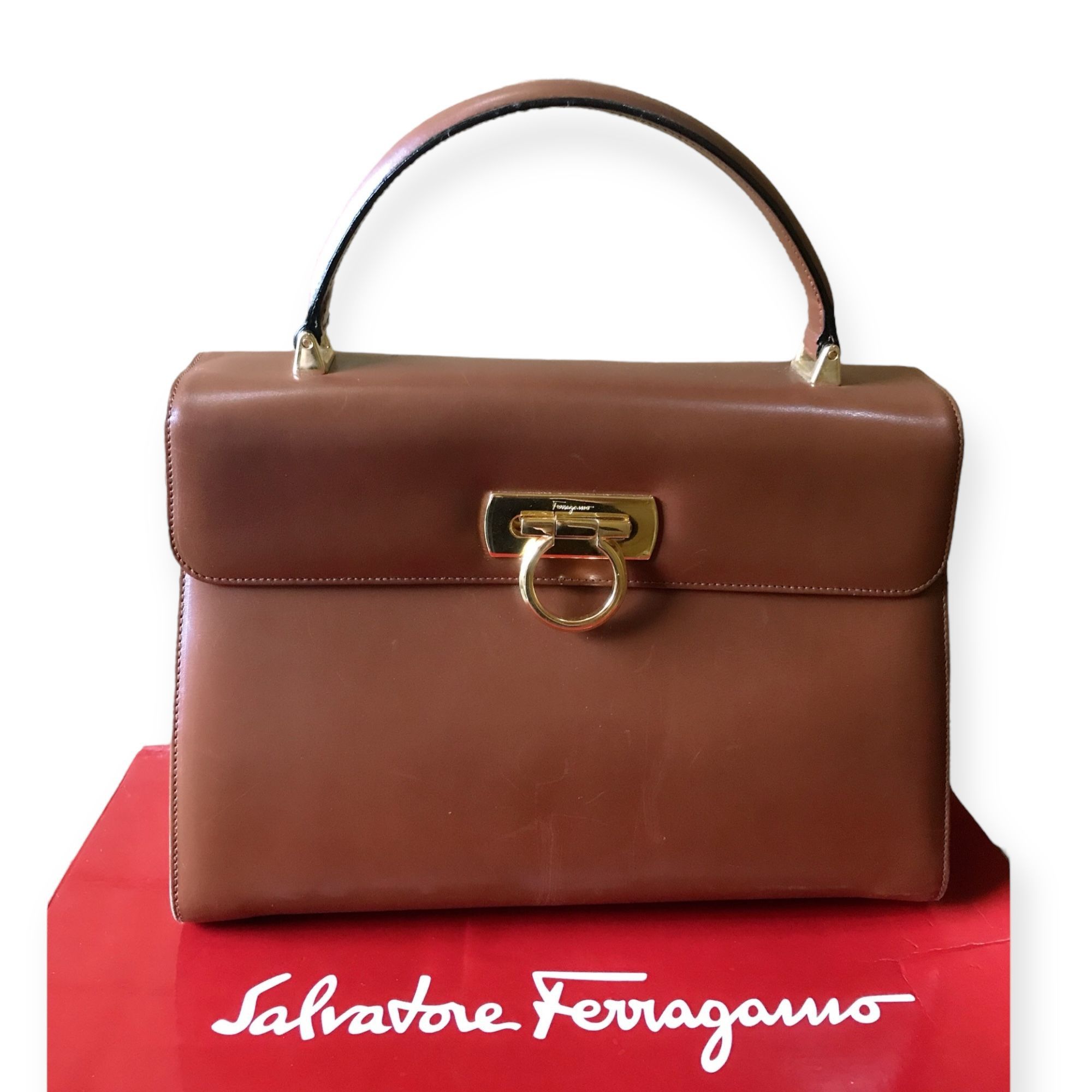 Salvatore Ferragamo Vintage Salvatore Ferragamo brown leather top handle bag | Grailed