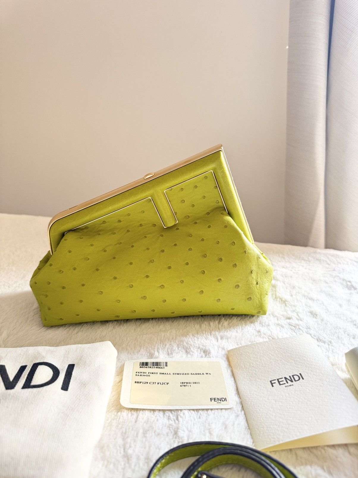 Fendi Fendi First Bag small size green ostrich leather | Grailed