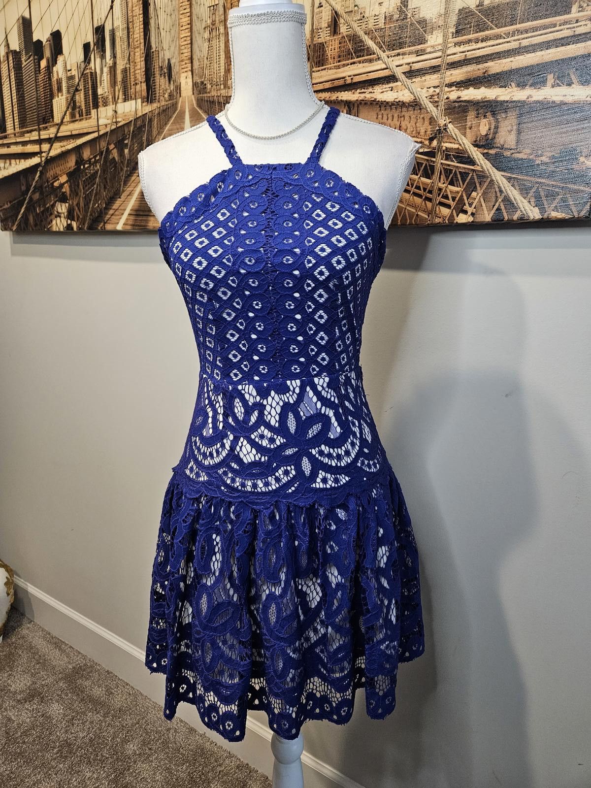 Designer Gianni Bini Charming Lace A-Line Dress in Royal Blue | Grailed
