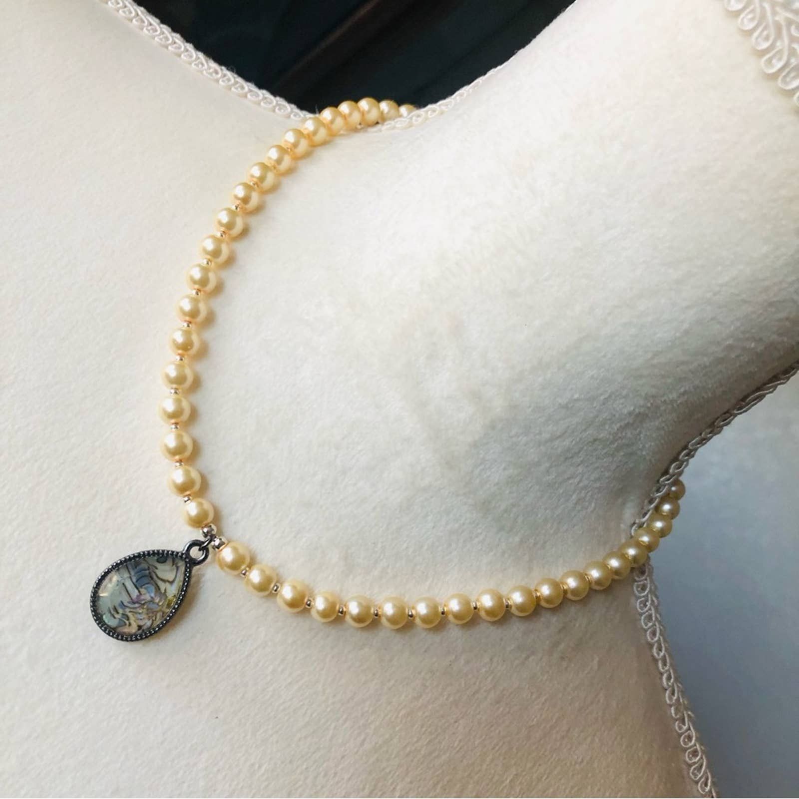 Handmade Handcrafted repurpose marble teardrop Pearl necklace | Grailed