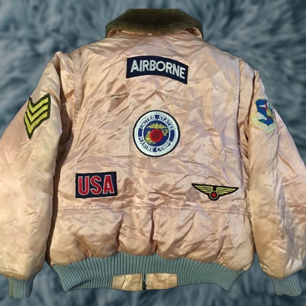 Vintage Vtg 80s US Marine Corps Faded Distress Jacket L Pink Goose Down ...