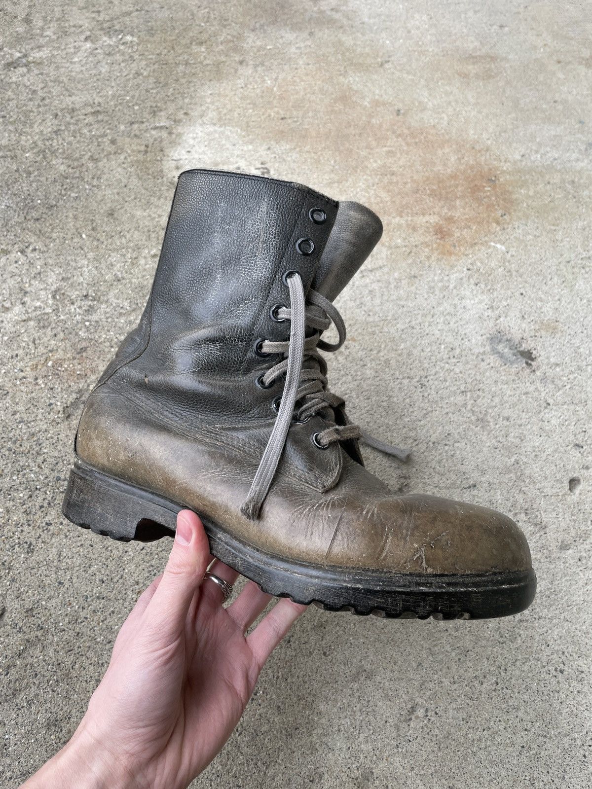 Vintage Thrashed Green Leather Combat Boots | Grailed
