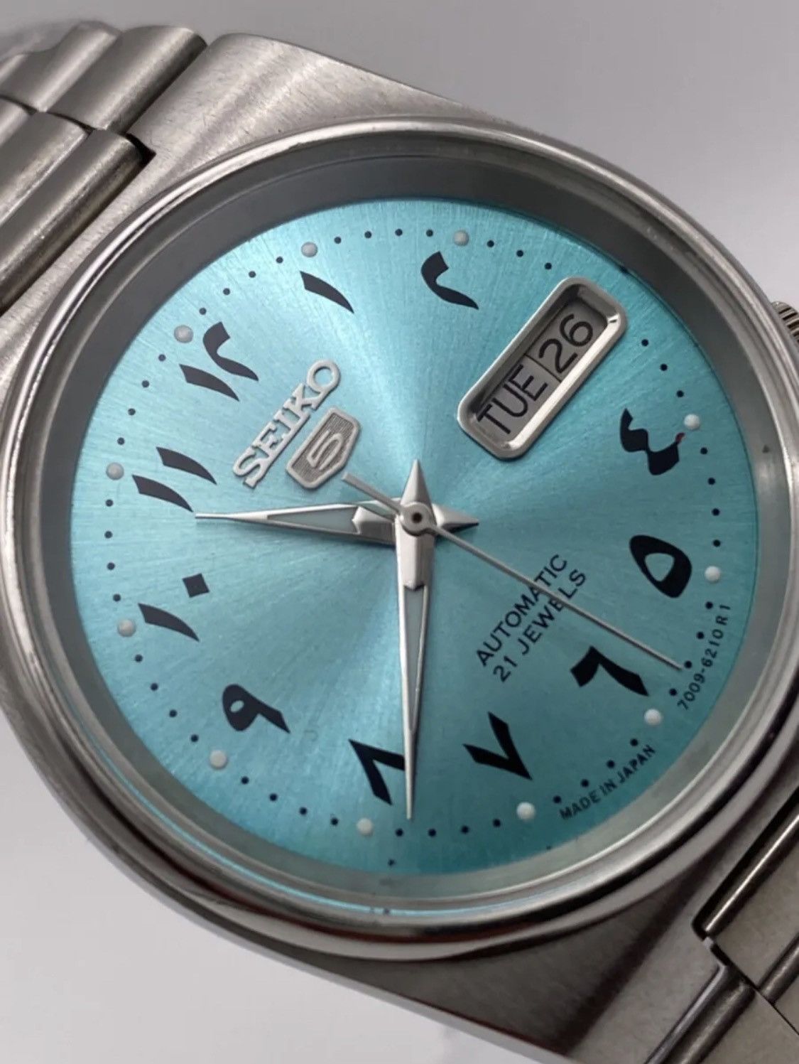 Seiko × Vintage Seiko 5 Automatic 7009 Arabic Dial Turquoise Blue | Grailed