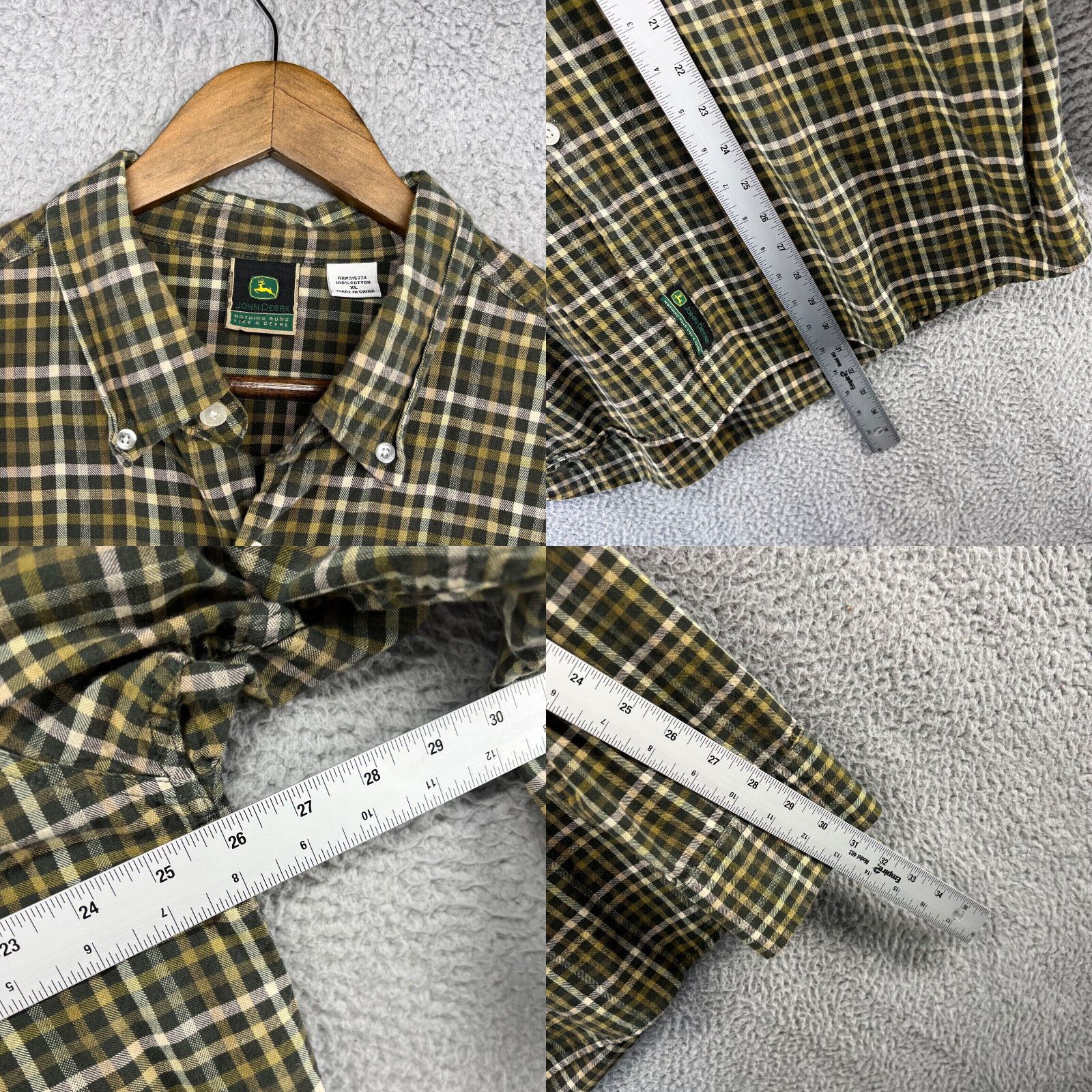 John Deere John Deere Flannel Shirt men's Extra Large Green Yellow ...