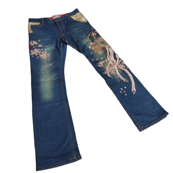 Japanese Brand FLARE JEANS Karakuri Tamashi Phoenix Embroidered Jeans ...