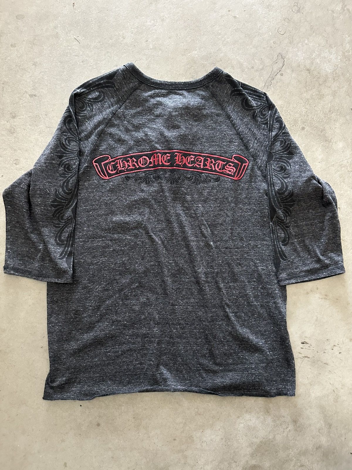 Chrome Hearts Chrome Hearts Red Scroll Vintage Floral Sleeve Henley ...