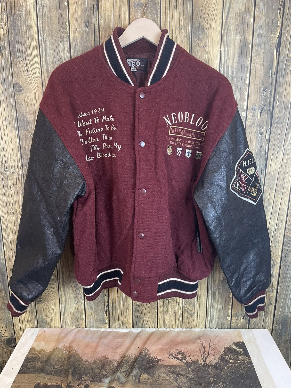 Vintage Vintage 80/90s Neo Blood leather sleeve Varsity Jacket | Grailed