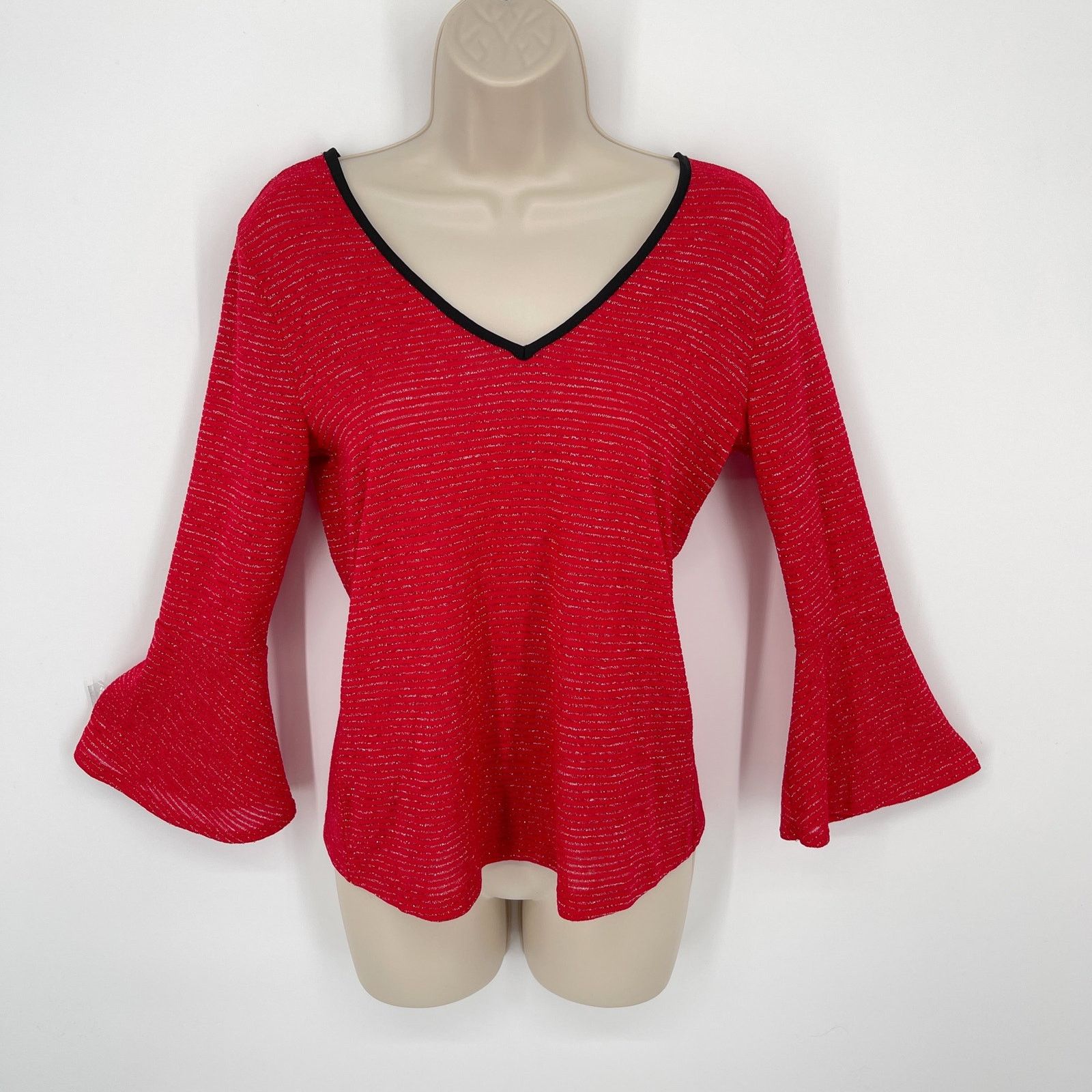 Vintage A. Byer VINTAGE Red Bell Sleeve Top S Metallic Thread | Grailed
